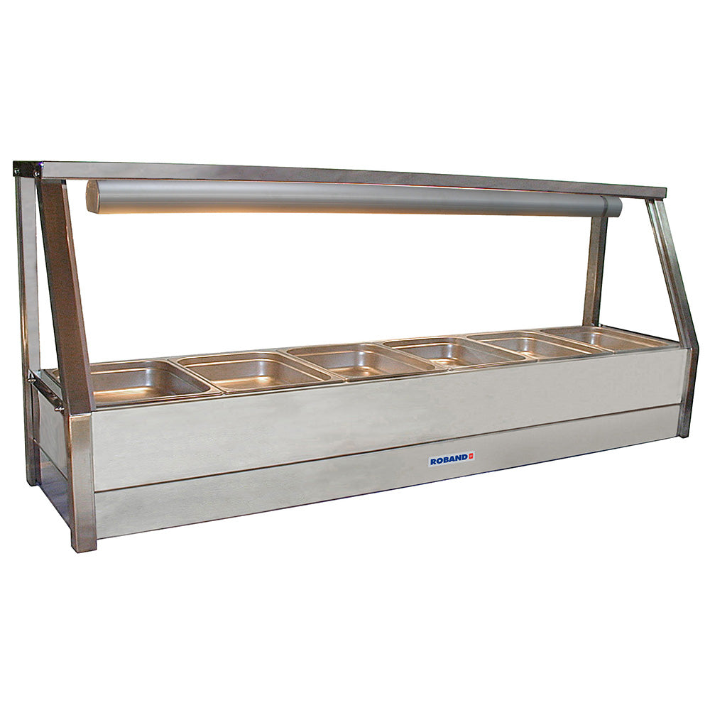 Roband Straight Glass Hot Food Display Bar, 6 pans single row with rol ...
