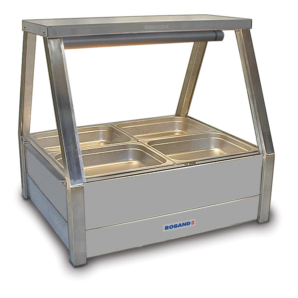 Roband Straight Glass Hot Food Display Bar, 4 pans double row with rol ...